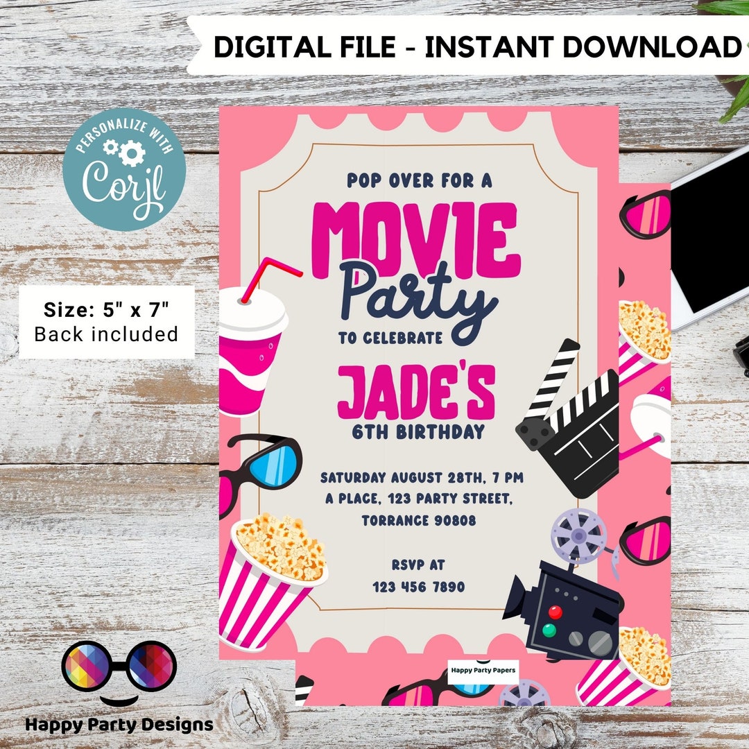 Editable Movie Party Invitation | Movie Party Printable Invite ...