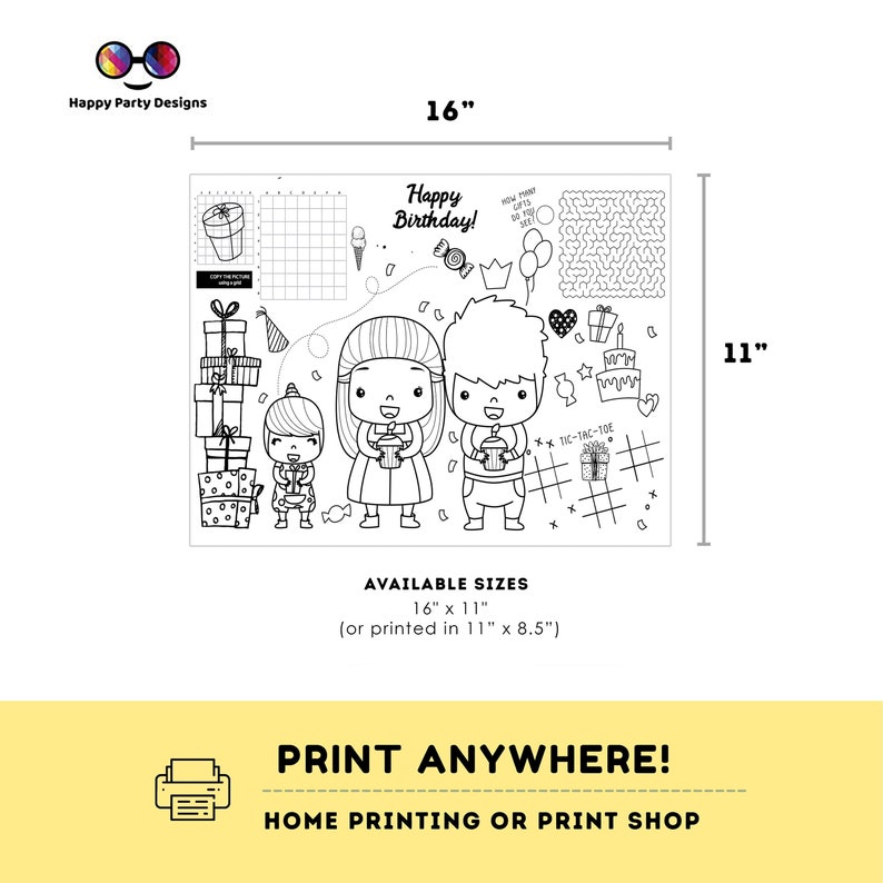 Printable Happy Birthday Party Coloring Page Birthday - Etsy