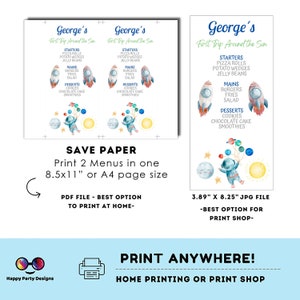 Editable First Trip Around the Sun Party Menu | Digital Outer Space ...