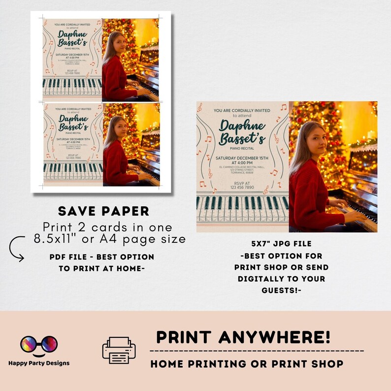 EDITABLE Piano Recital Invitation Template With Photo | Orchestra ...