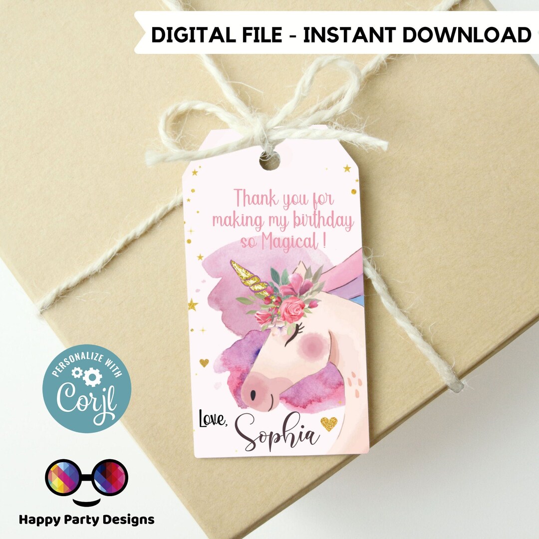 Editable Unicorn Favor Tags | Unicorn Magical Birthday Thank You Tags ...