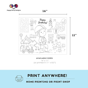 Instant Download Under Construction Coloring Page | Placemat Coloring ...