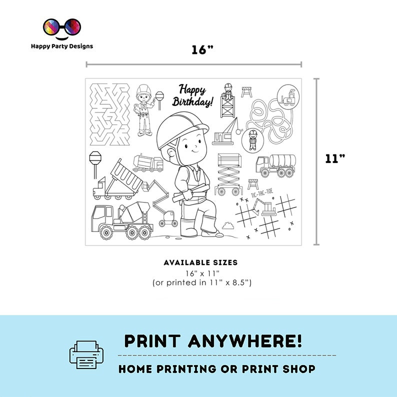 Instant Download Under Construction Coloring Page | Placemat Coloring ...