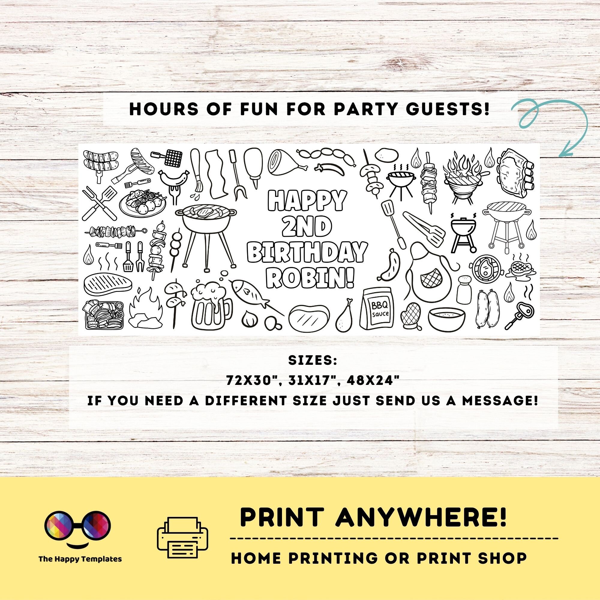 Editable XL Bbq Party Coloring Page XL Coloring Table Runner - Etsy