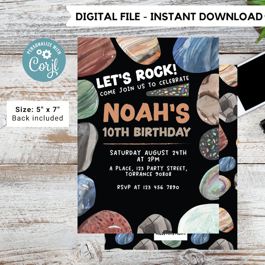 Editable Let's Rock Birthday Invitation Template | Rocks Birthday ...
