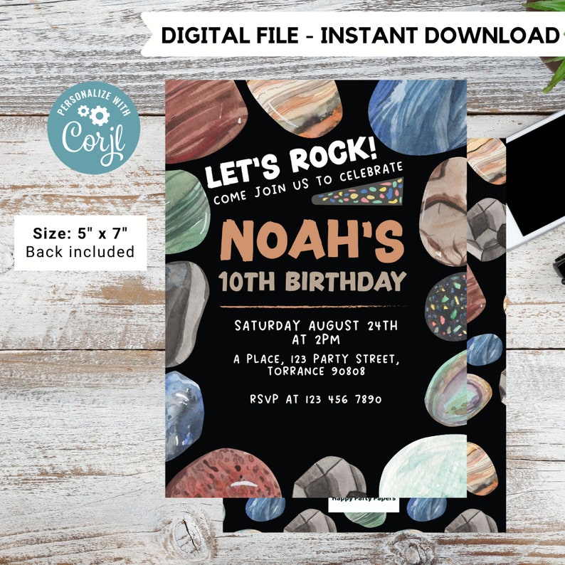 Editable Let's Rock Birthday Invitation Template | Rocks Birthday ...