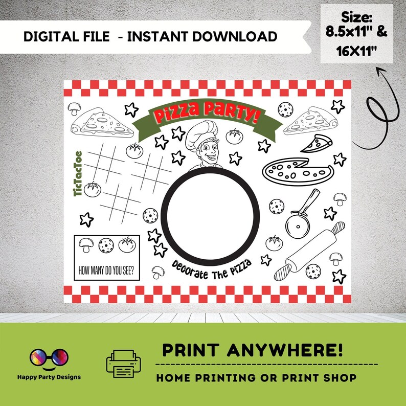 Printable Pizza Party Coloring Page | Pizza Birthday Activity | Pizza ...