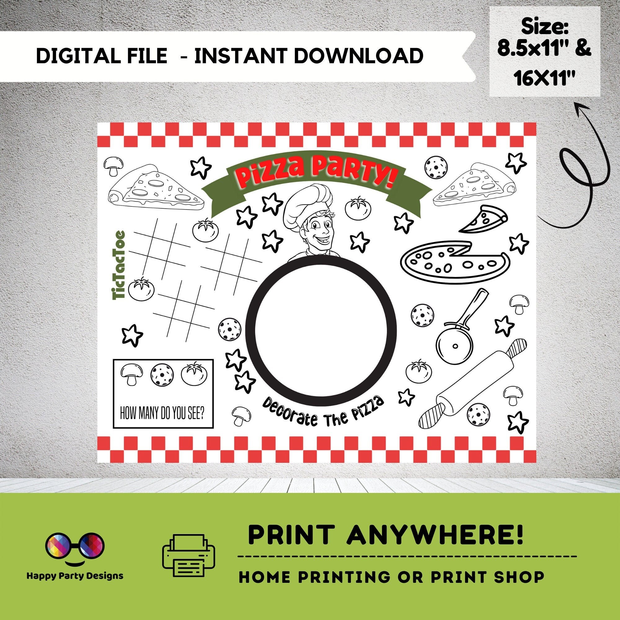 Printable Pizza Party Coloring Page | Pizza Birthday Activity | Pizza ...