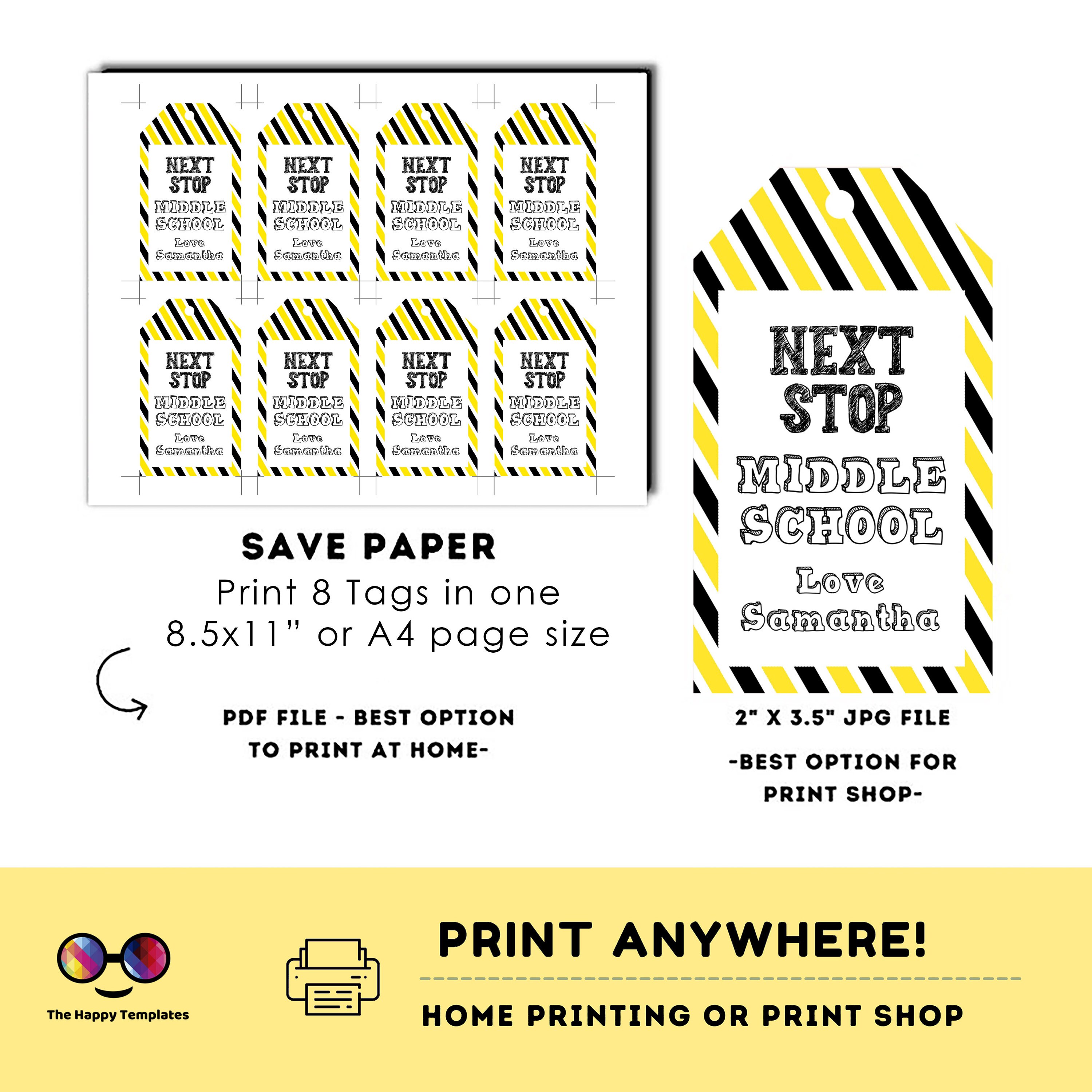 Editable Next Stop Middle School Cards Tags | School Gift Tags | Last ...