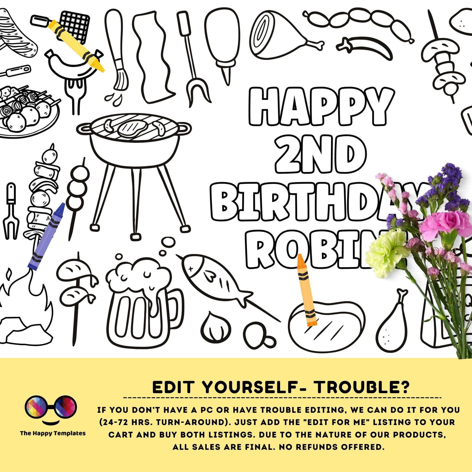 Editable XL Bbq Party Coloring Page XL Coloring Table Runner - Etsy