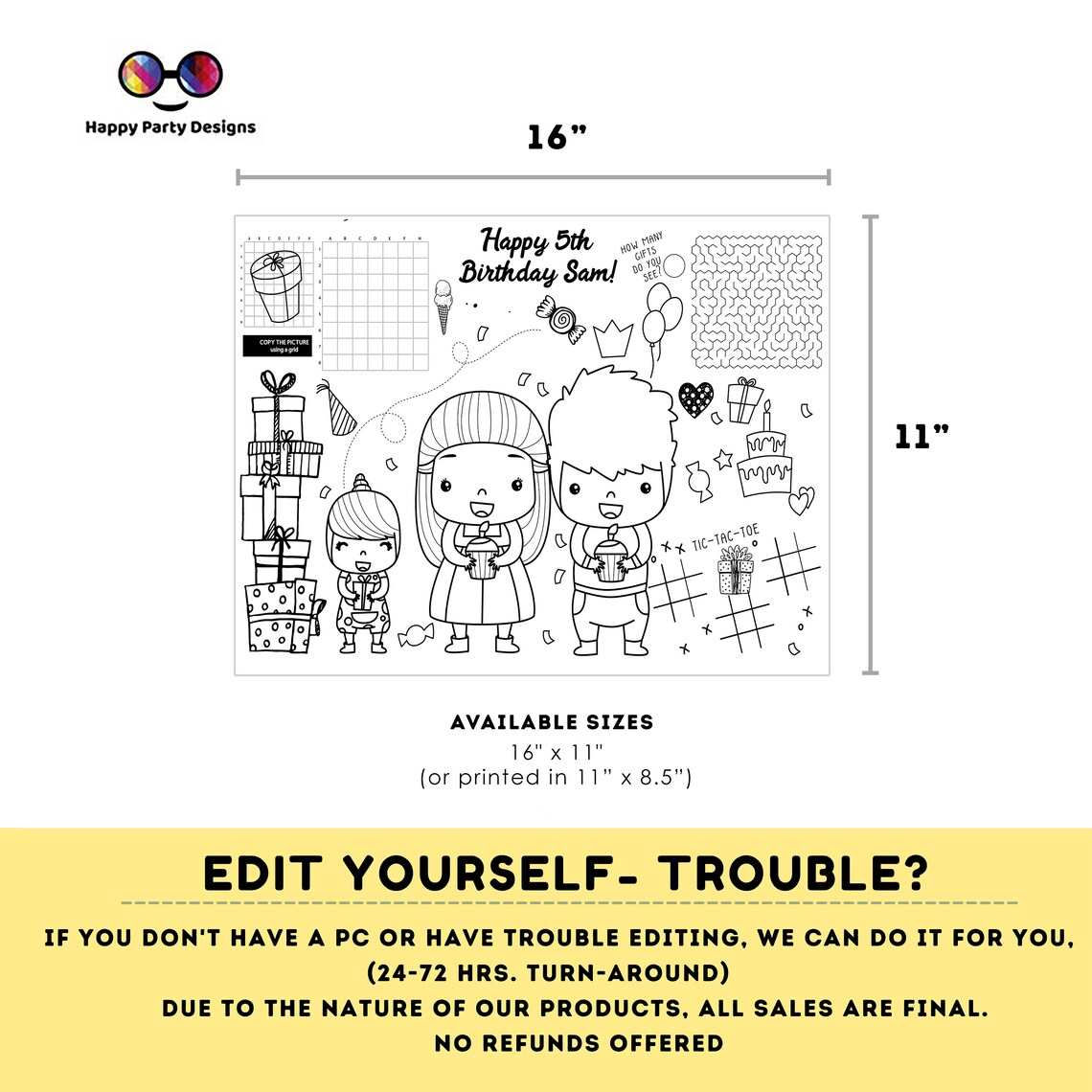 Editable Happy Birthday Party Coloring Page Birthday - Etsy