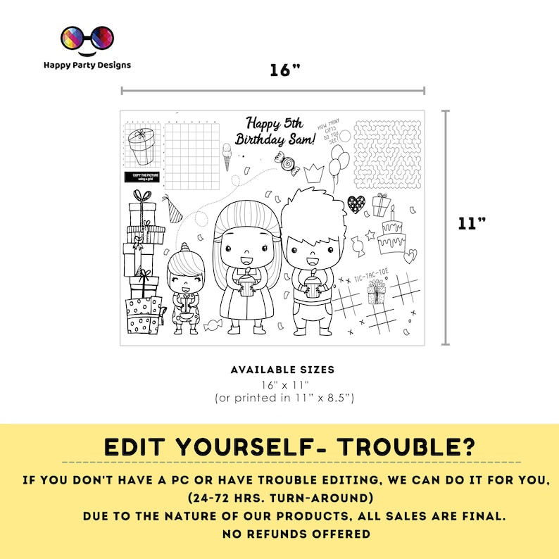 Editable Happy Birthday Party Coloring Page Birthday - Etsy