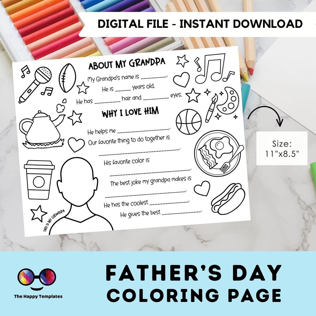 About My Grandpa Coloring Page | Placemat Coloring Page | Father's Day ...