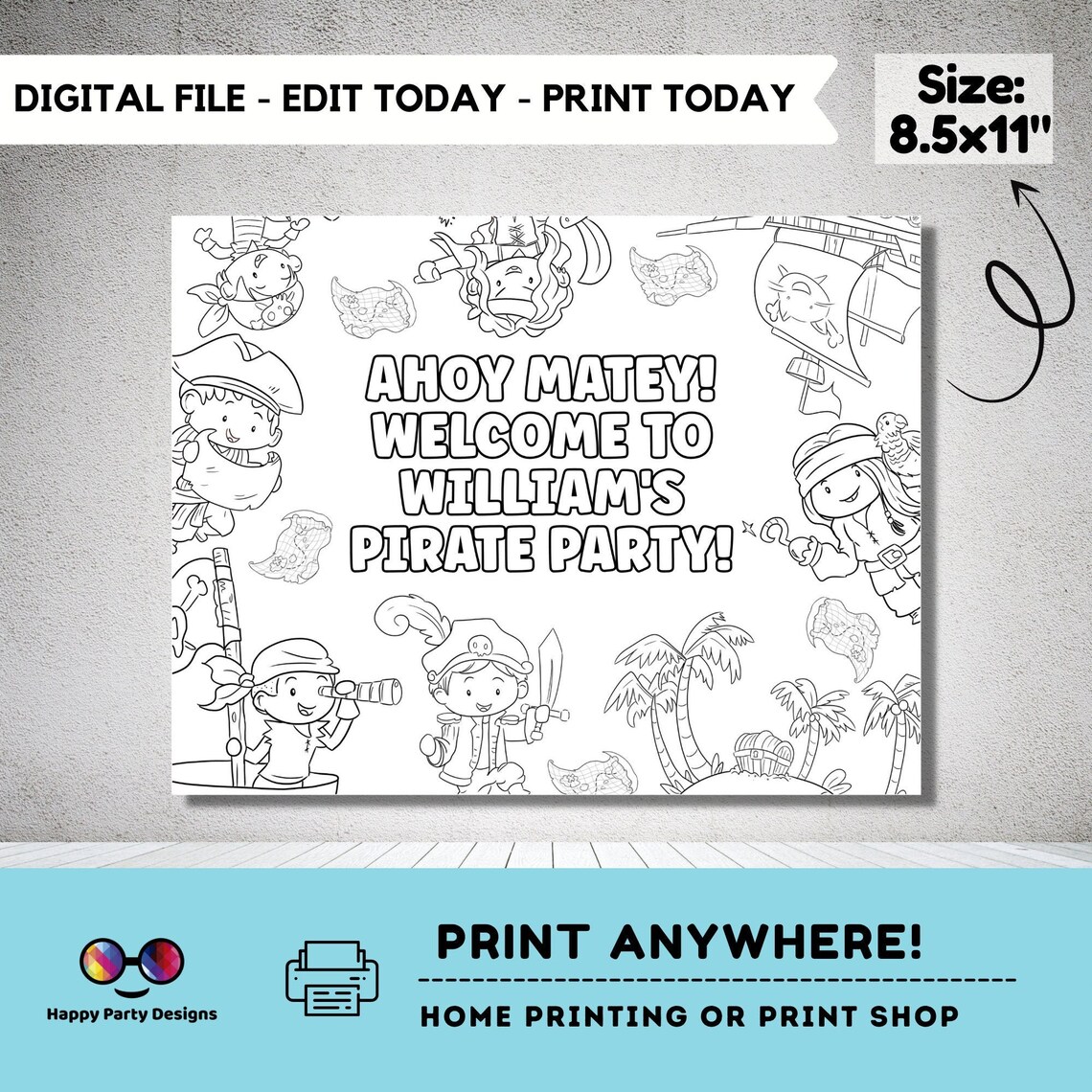 Editable Pirate Coloring Page Birthday Coloring Page - Etsy Canada