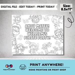 Editable Pirate Coloring Page | Birthday Coloring Page | Placemat ...