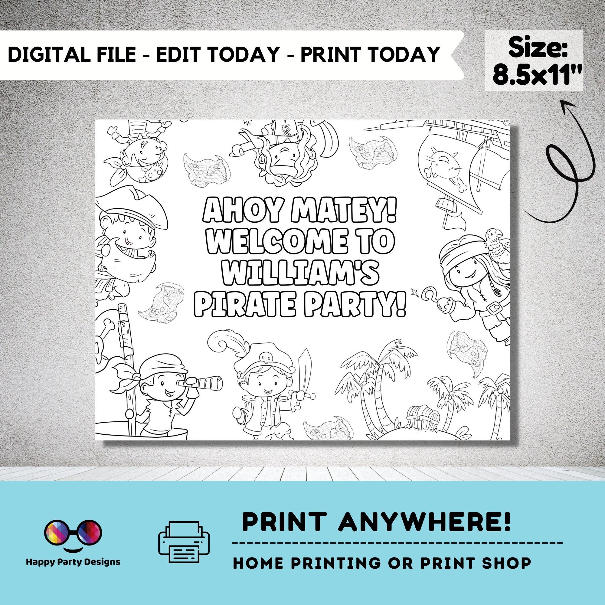 Editable Pirate Coloring Page Birthday Coloring Page - Etsy Canada