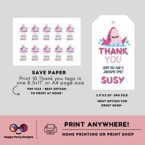 Editable Shark Favor Tag | Shark Birthday Favor Tags | Jawsome Time ...