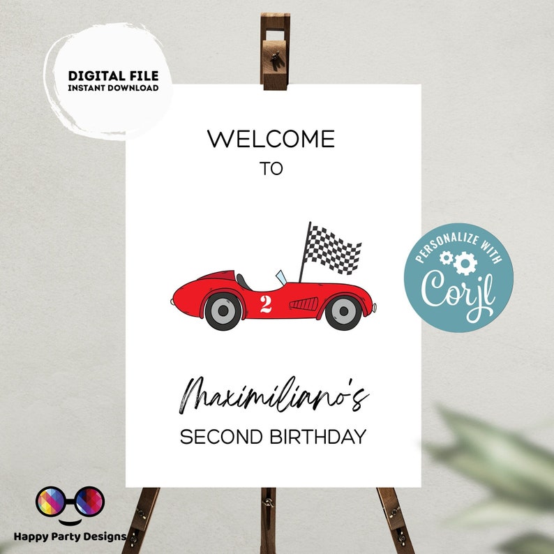 Editable Welcome Sign | Racing Red Car Birthday | Racing Birthday ...