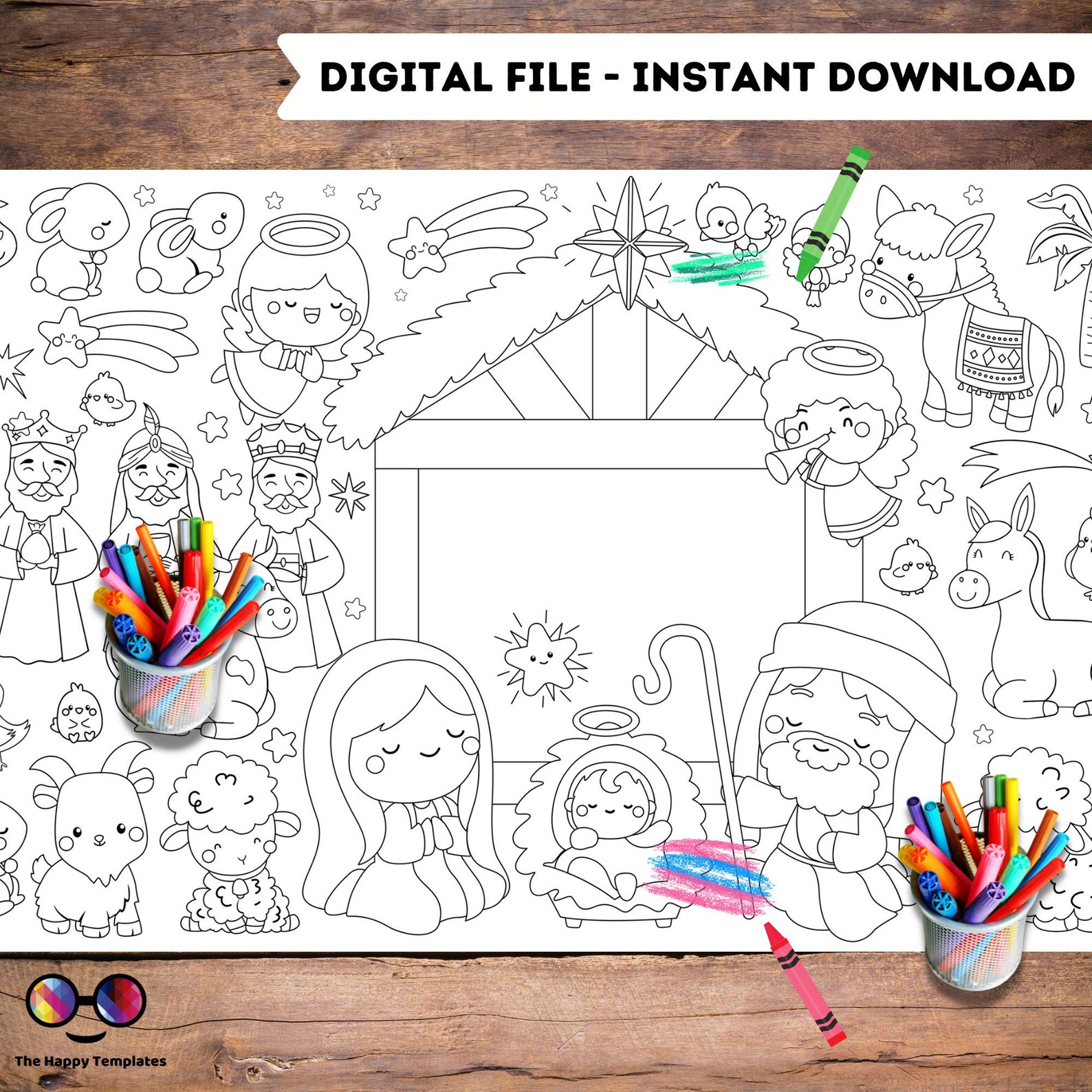 Nativity Scene Coloring Poster | Christmas XL Table Runner | Christmas ...