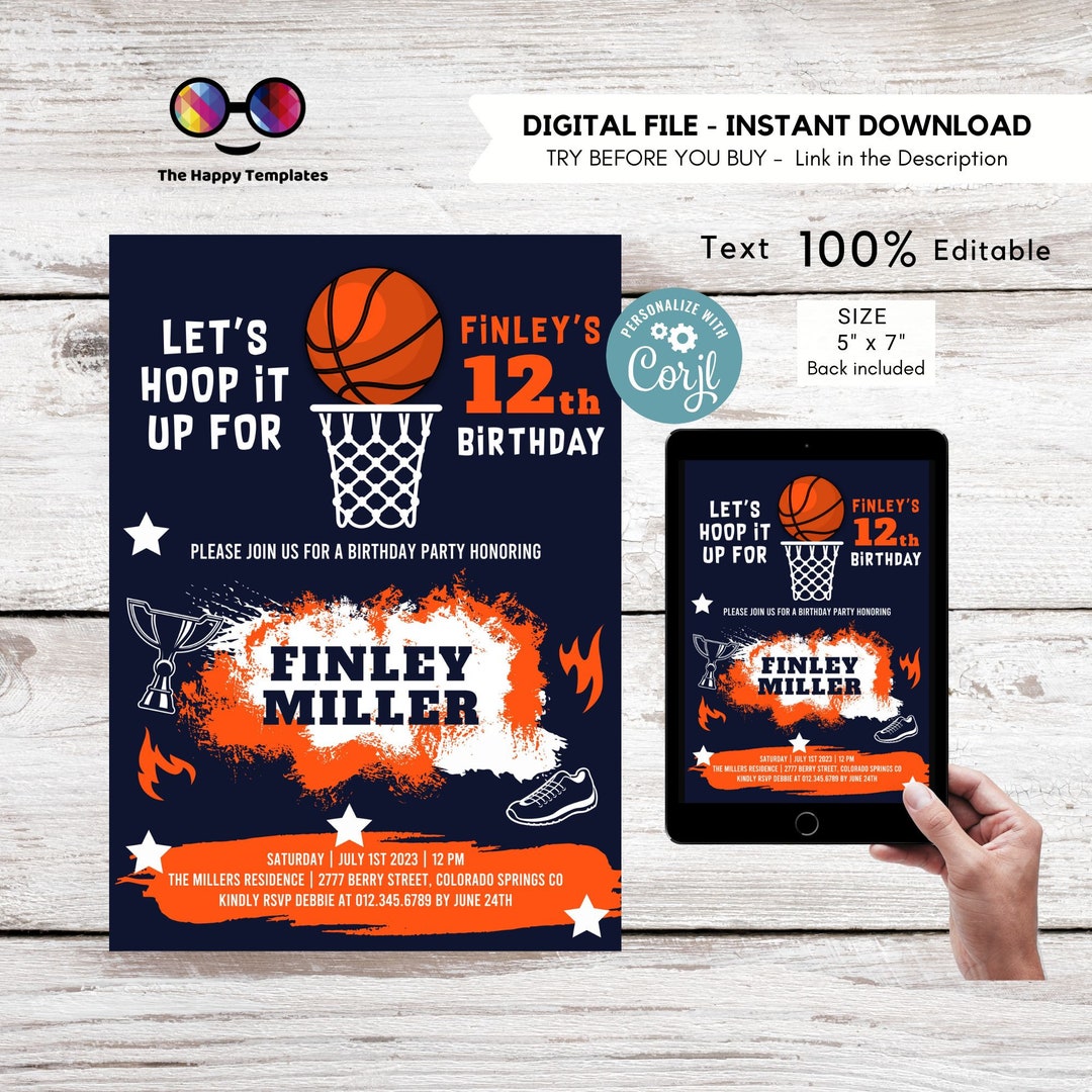 Basketball Birthday Invitation Template | Any Age | Basketball Theme ...