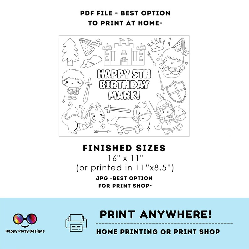 Editable Knights Dragons and Princess Coloring Page - Etsy