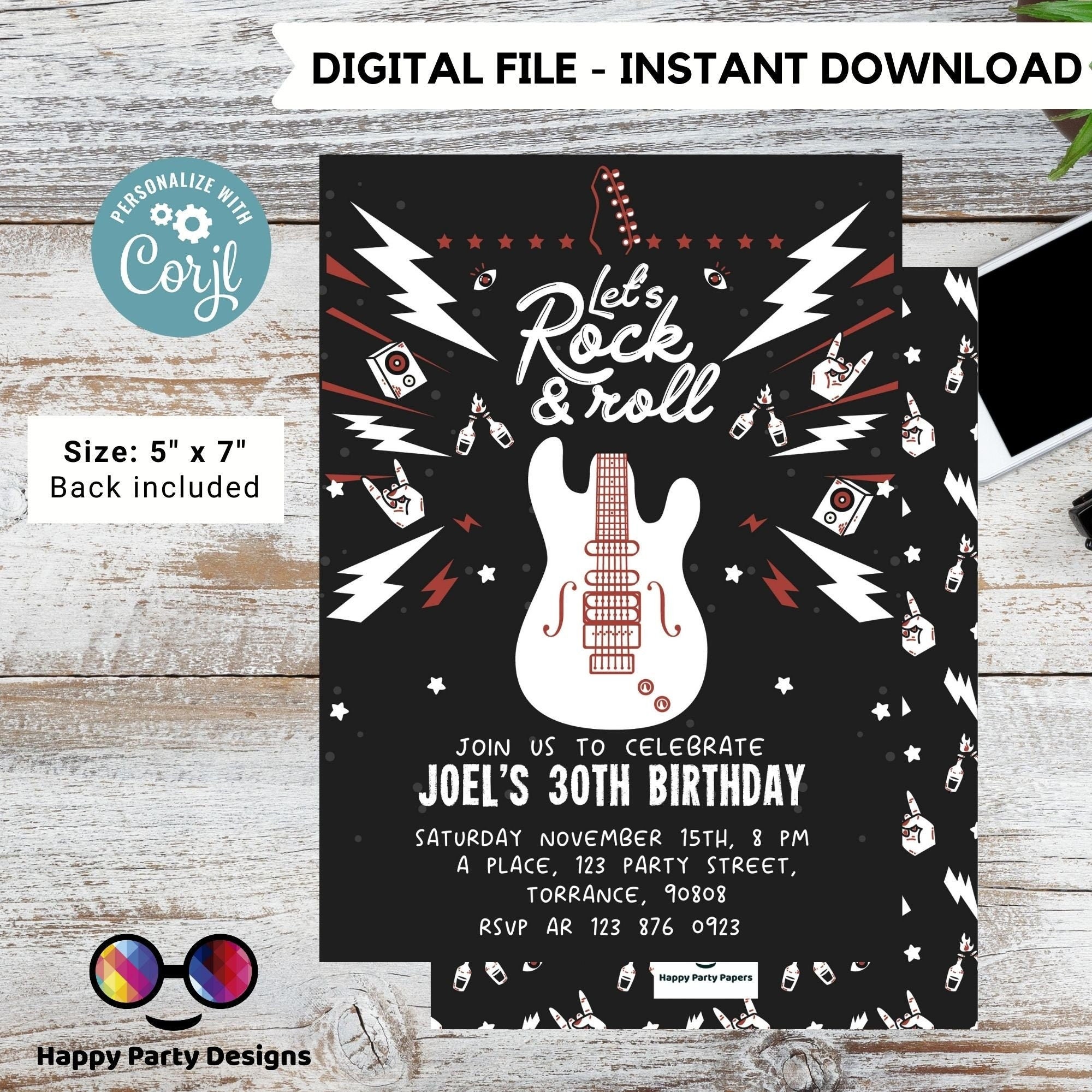 Rock 'n Roll Birthday Invitation Bundle Rock Star Party - Etsy