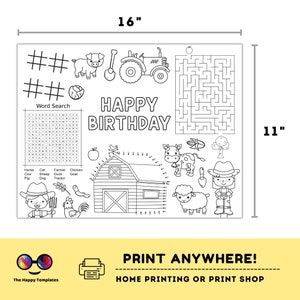 Farm Kids Activity Coloring Page | Farm Birthday Placemat | Instant ...