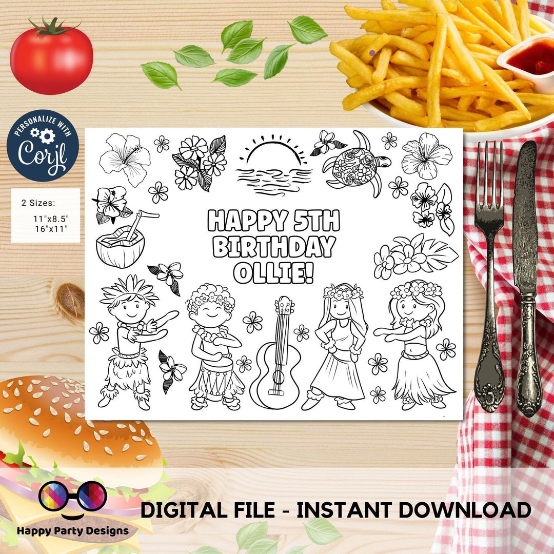 Editable Hawaiian Party Coloring Page | Aloha Placemat | Any Age ...