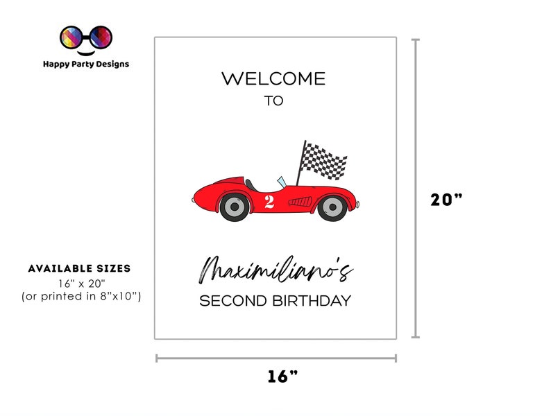 Editable Welcome Sign | Racing Red Car Birthday | Racing Birthday ...