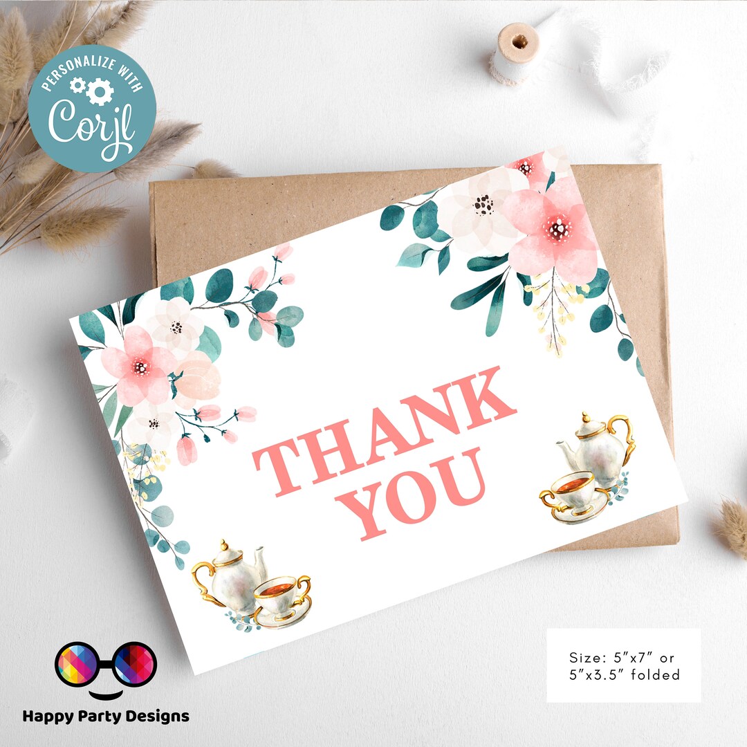 Editable Tea Party Thank You Card | Birthday | Baby Shower ...