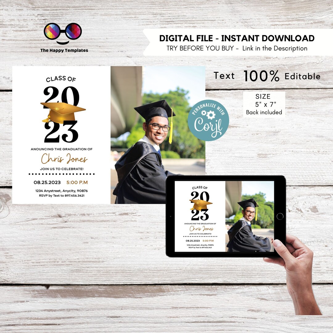 Graduation Invitation Editable Invitation With Picture | Graduation ...