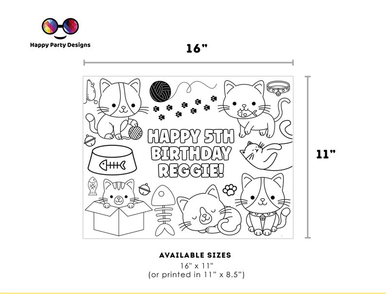 Editable Cute Cats Coloring Page | Placemat Coloring Page | Any Age ...
