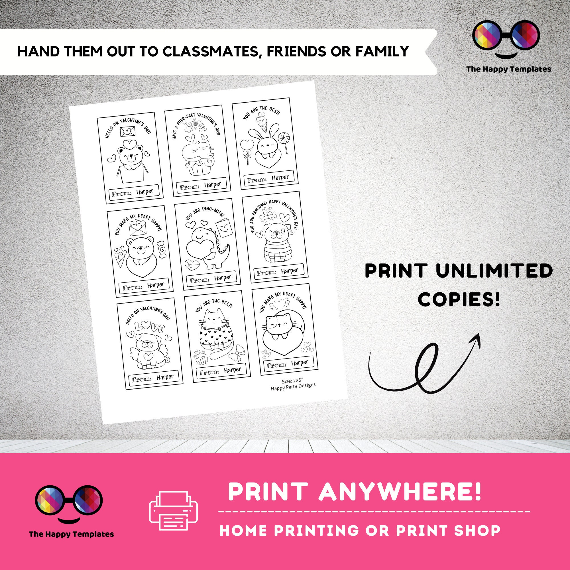 Editable Valentines Printable Coloring Cards Editable Set of 9 - Etsy