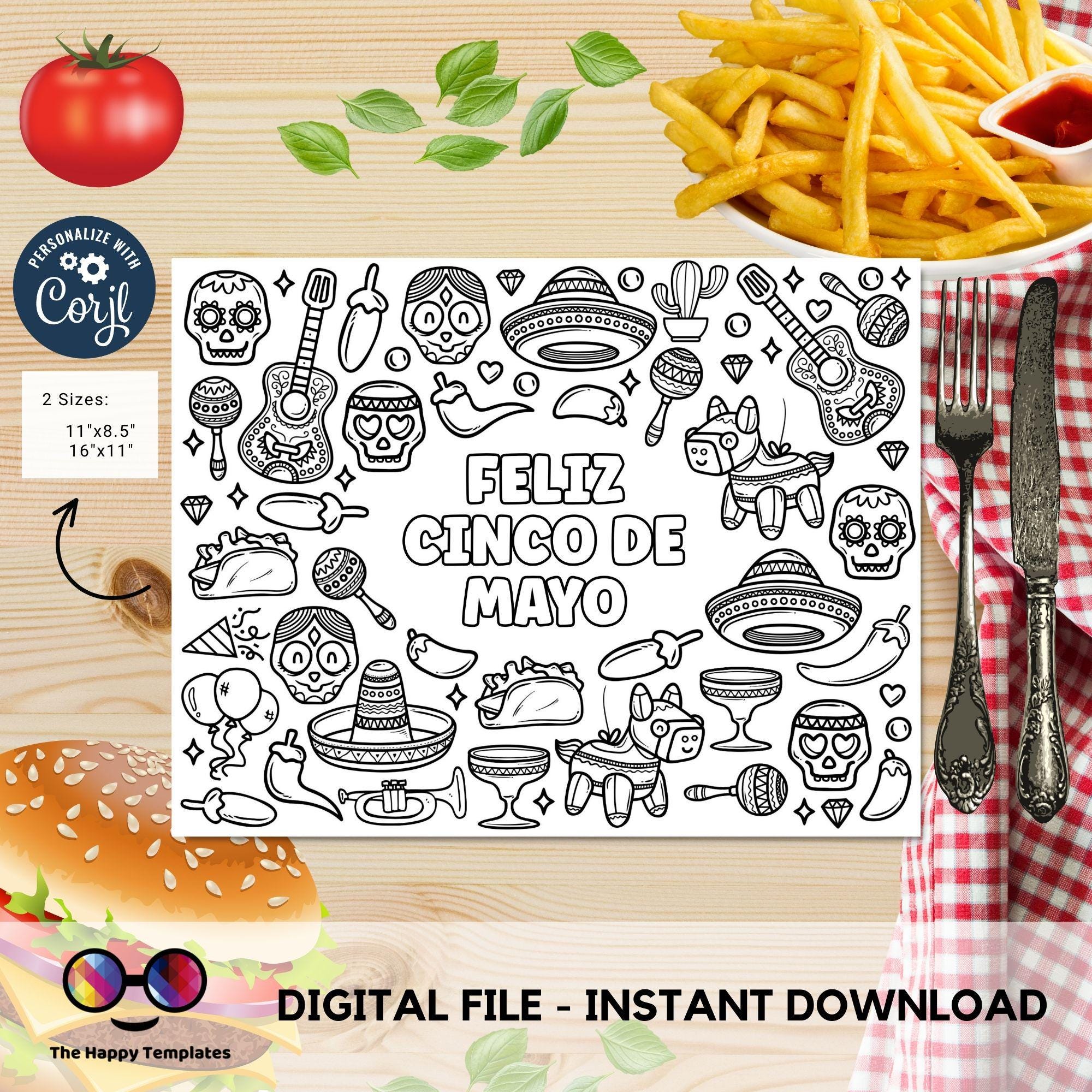 Editable Cinco De Mayo Party Coloring Page | Mexican Placemat ...