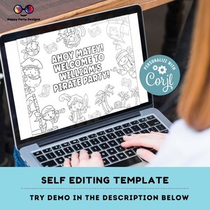 Editable Pirate Coloring Page | Birthday Coloring Page | Placemat ...