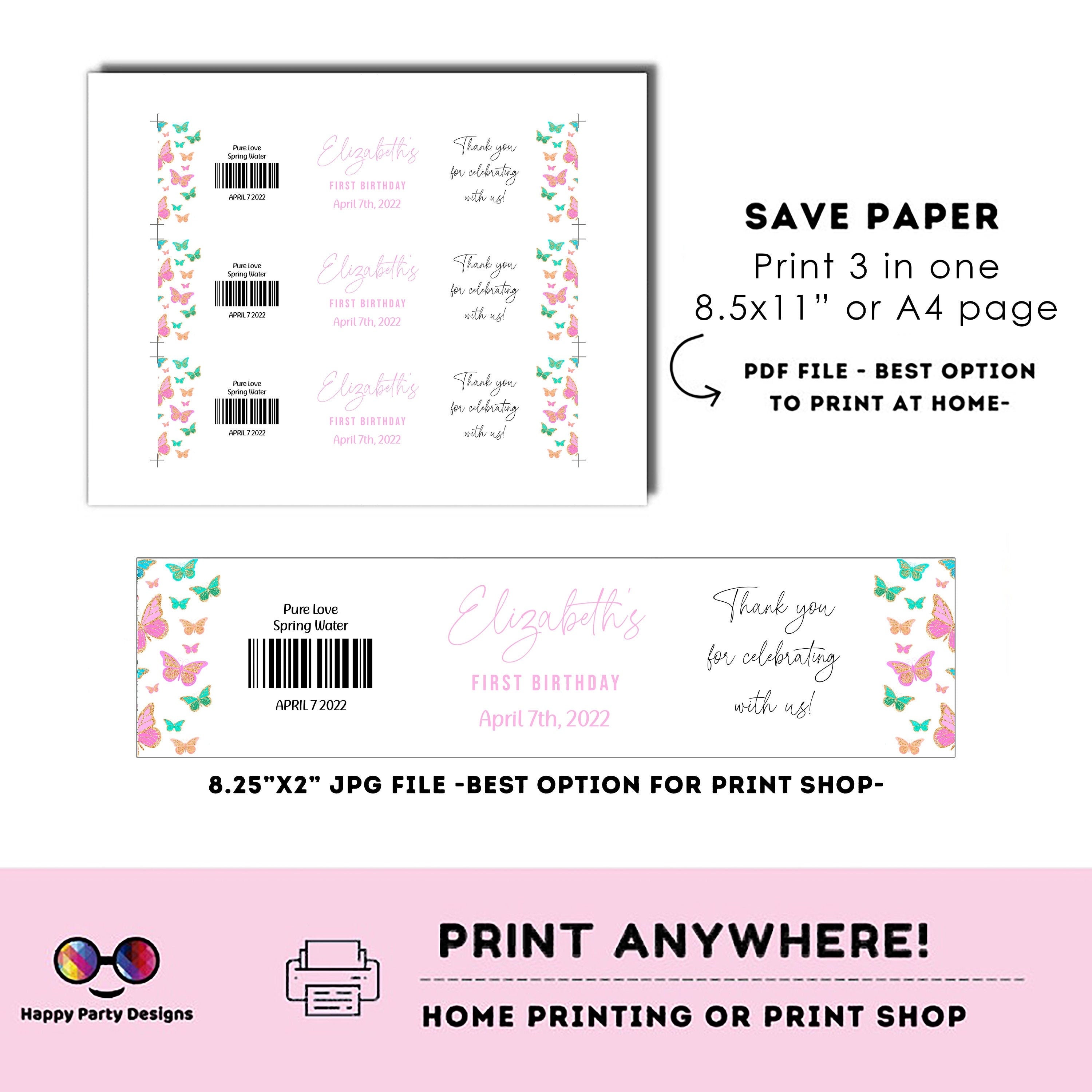 Editable Butterfly Water Bottle Labels Printable Labels - Etsy