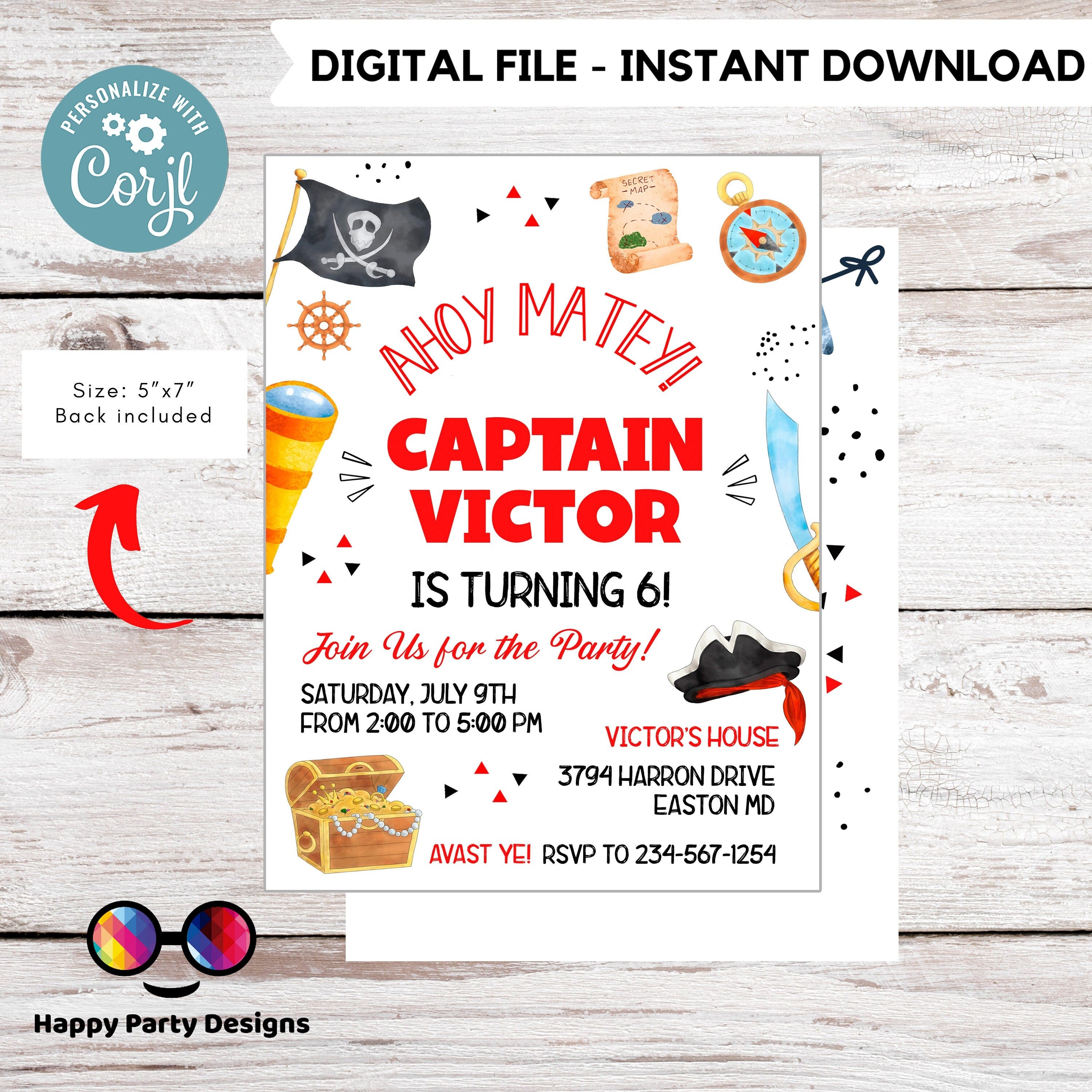 Pirate Invitation Pirate Birthday Party Pirate Invite - Etsy