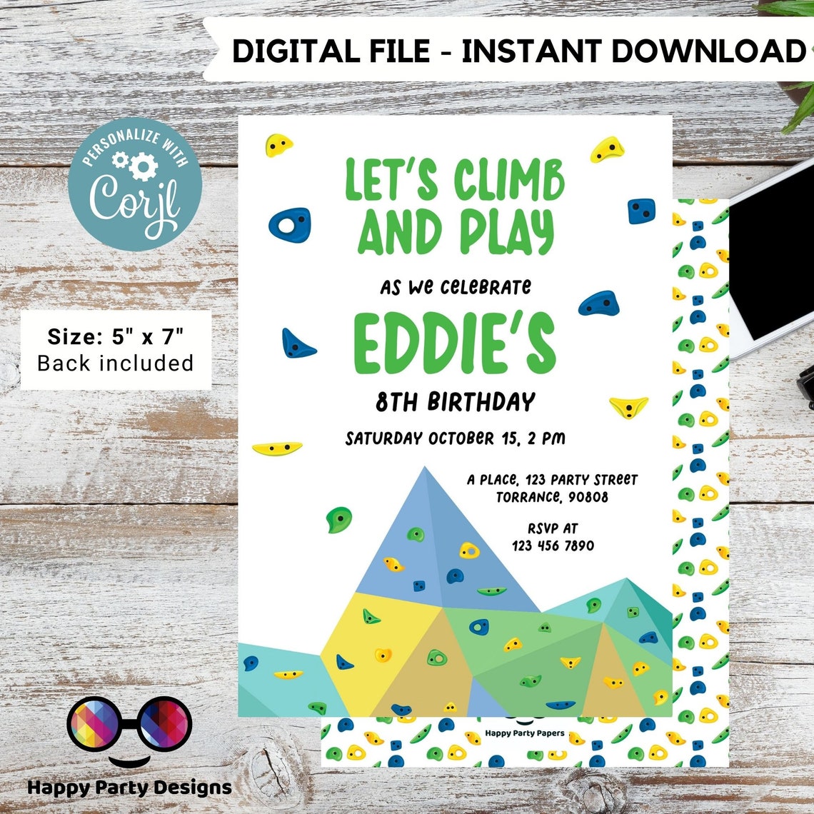 Editable Let's Climb an Play Birthday Invitation Template | Rock ...