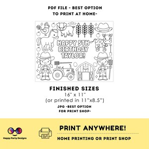 Editable Farm Kids Coloring Page | Farm Birthday Placemat | Any Age ...