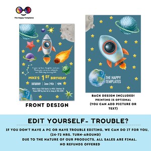 Editable Galaxy Blast off | Outer Space Birthday Invitation | Rocket ...