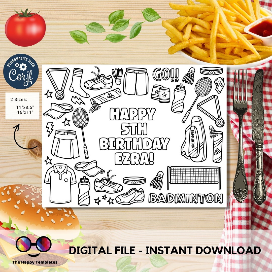 Editable Badminton Coloring Page | Placemat Coloring Page | Any Age ...
