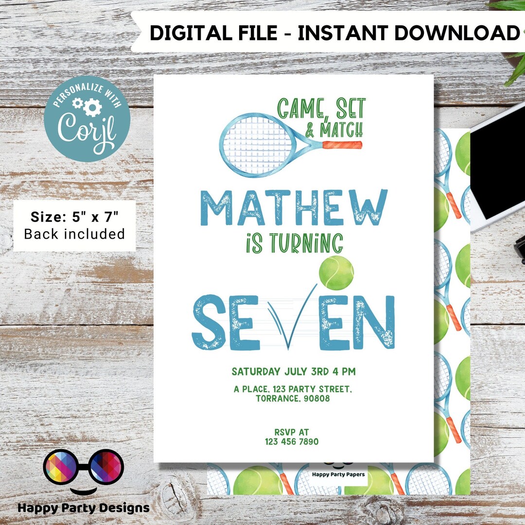 Tennis Birthday Invitation | Tennis Invitation | Tennis Birthday Party ...