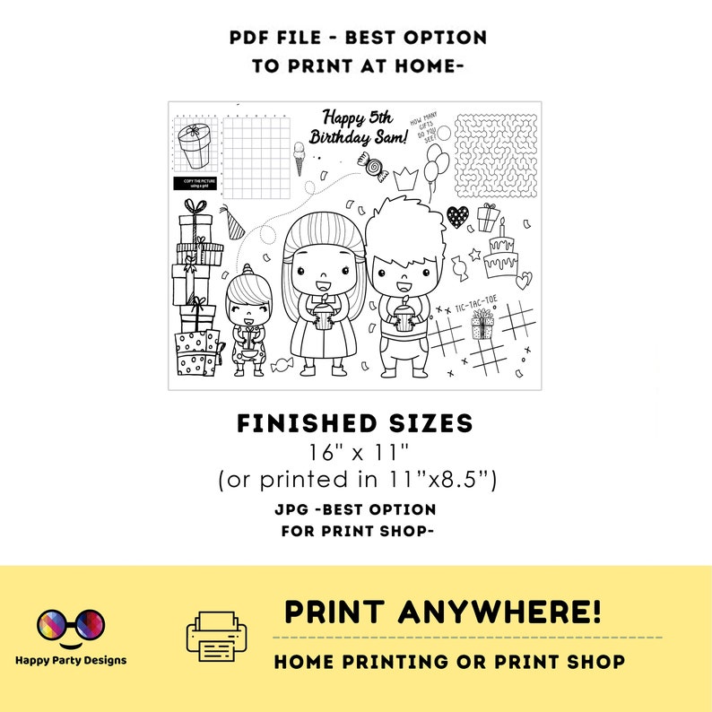 Editable Happy Birthday Party Coloring Page Birthday - Etsy