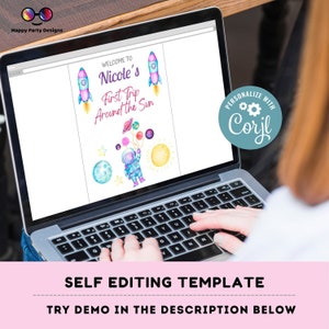 Editable First Trip Around the Sun Welcome Sign | Outer Space Birthday ...