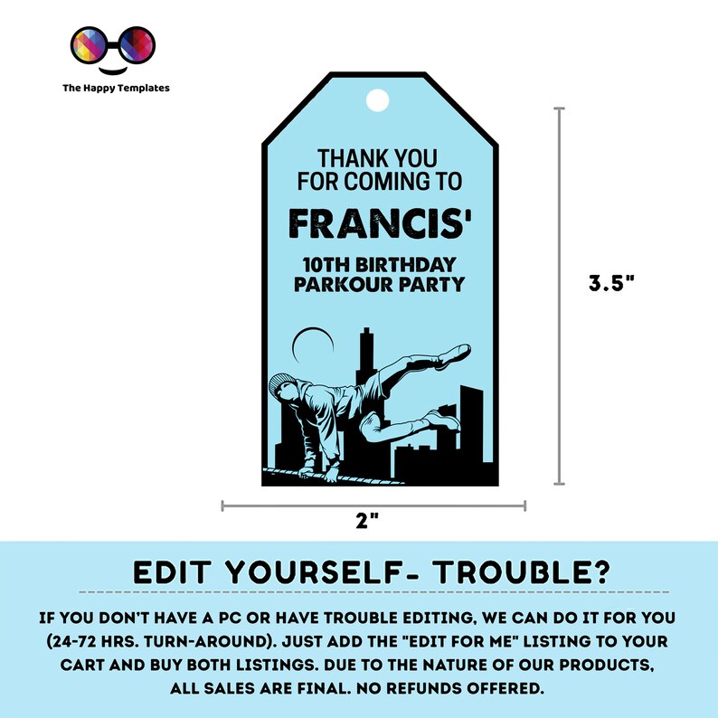 Parkour Gift Tag Template Editable Parkour Thank You Tag - Etsy