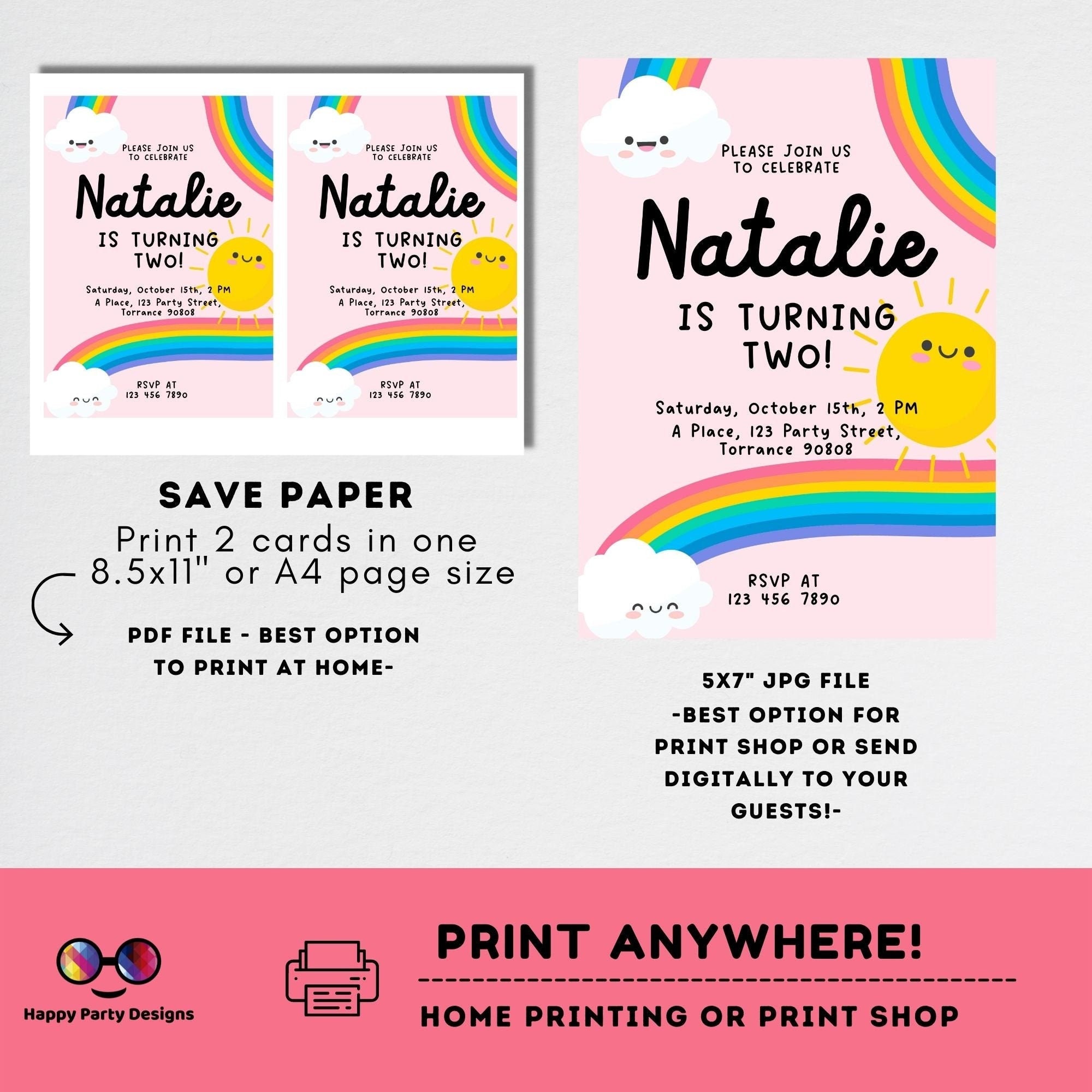 Editable Rainbow Birthday Party Invitation Instant Download - Etsy