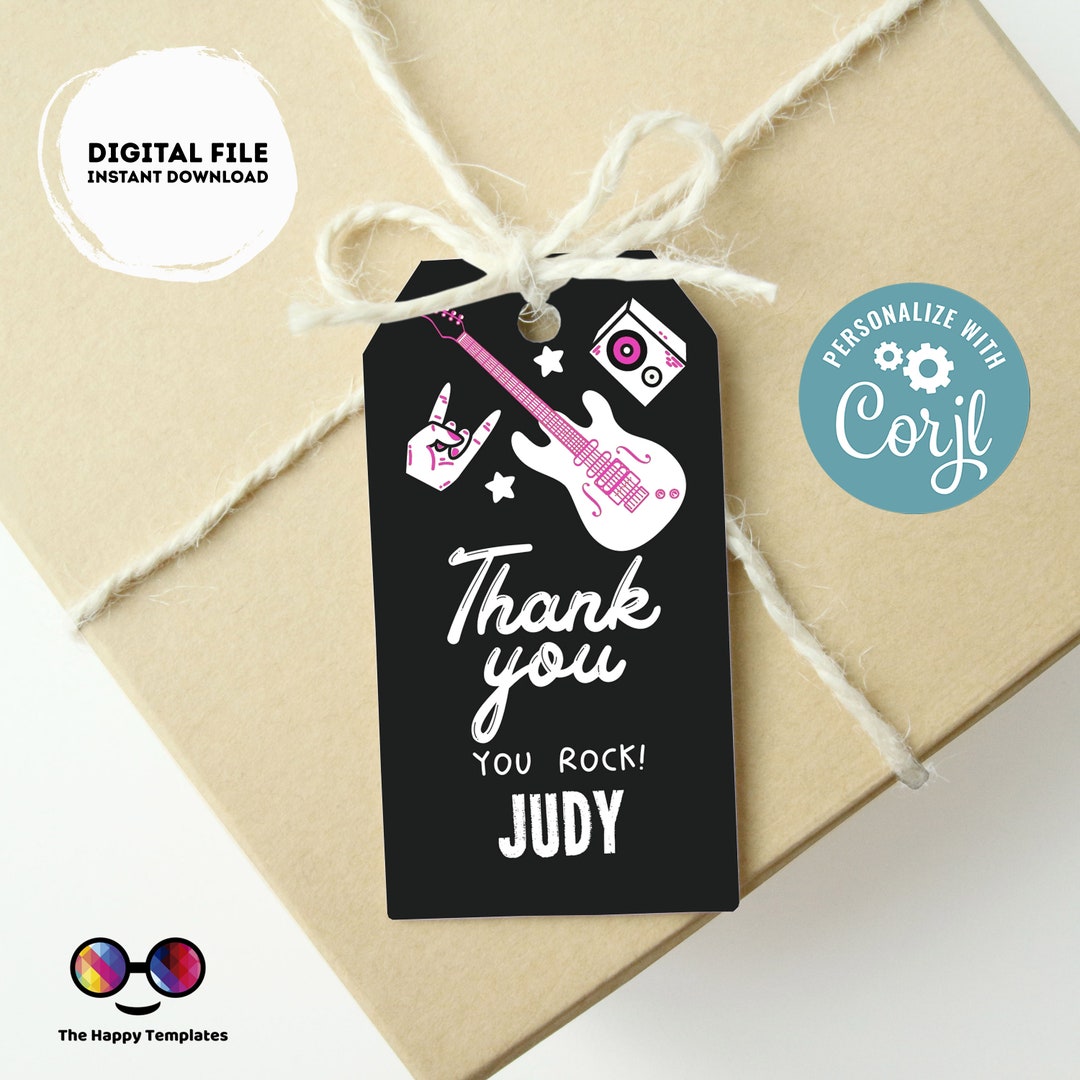 Editable Pink Rock and Roll Favor Thank You Tag | Digital Thank You Tag ...