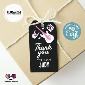 Editable Pink Rock and Roll Favor Thank You Tag | Digital Thank You Tag ...