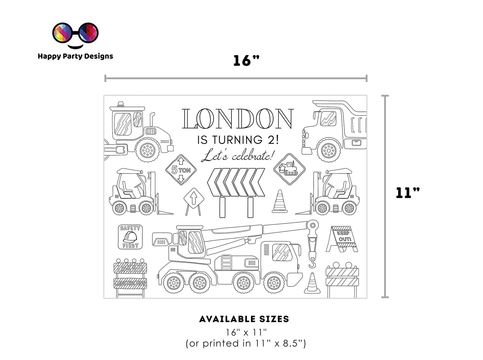 Editable Construction Coloring Page Placemat Coloring Page Any Age ...