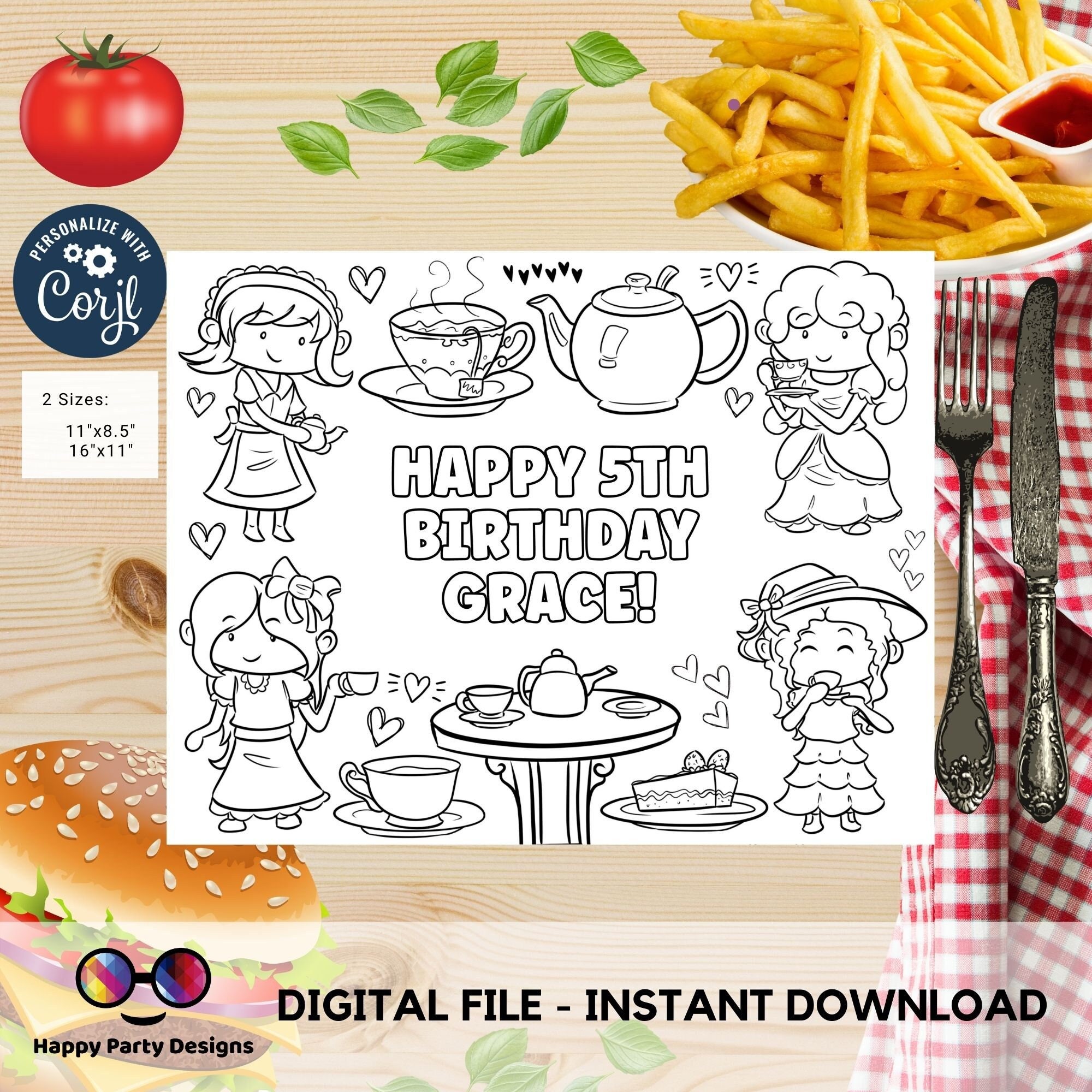 Editable Tea Party Girls Coloring Page Tea Party Coloring - Etsy